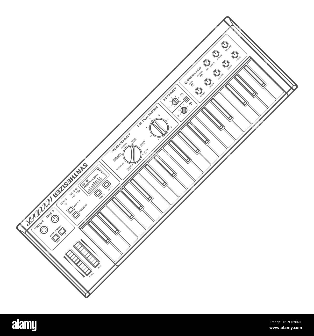 dark monochrome contour piano roll synthesizer vocoder illustration ...