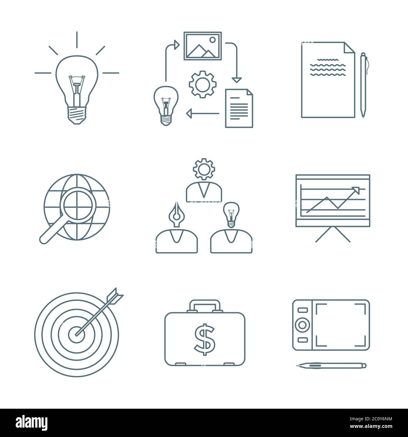 dark outline creative business process icons set Stock Photo - Alamy