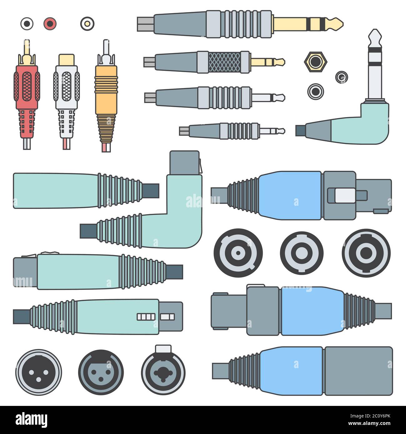 color outline various audio connectors and inputs set Stock Photo - Alamy