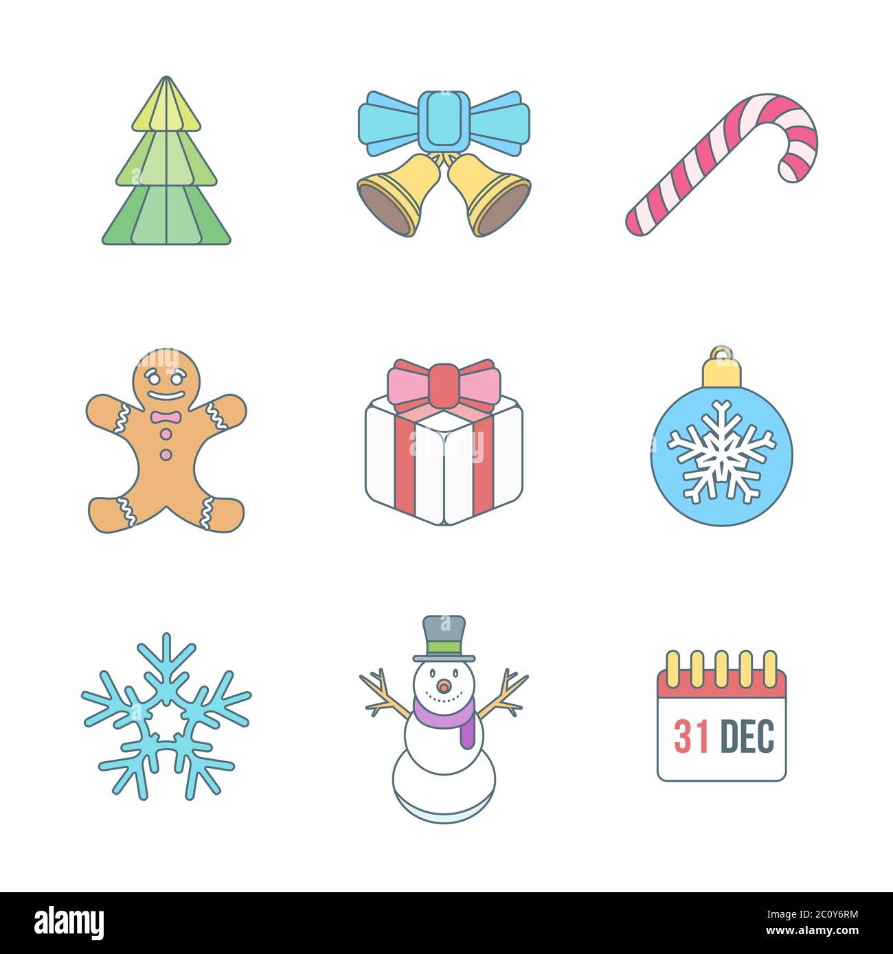 christmas outline color icons Stock Photo - Alamy