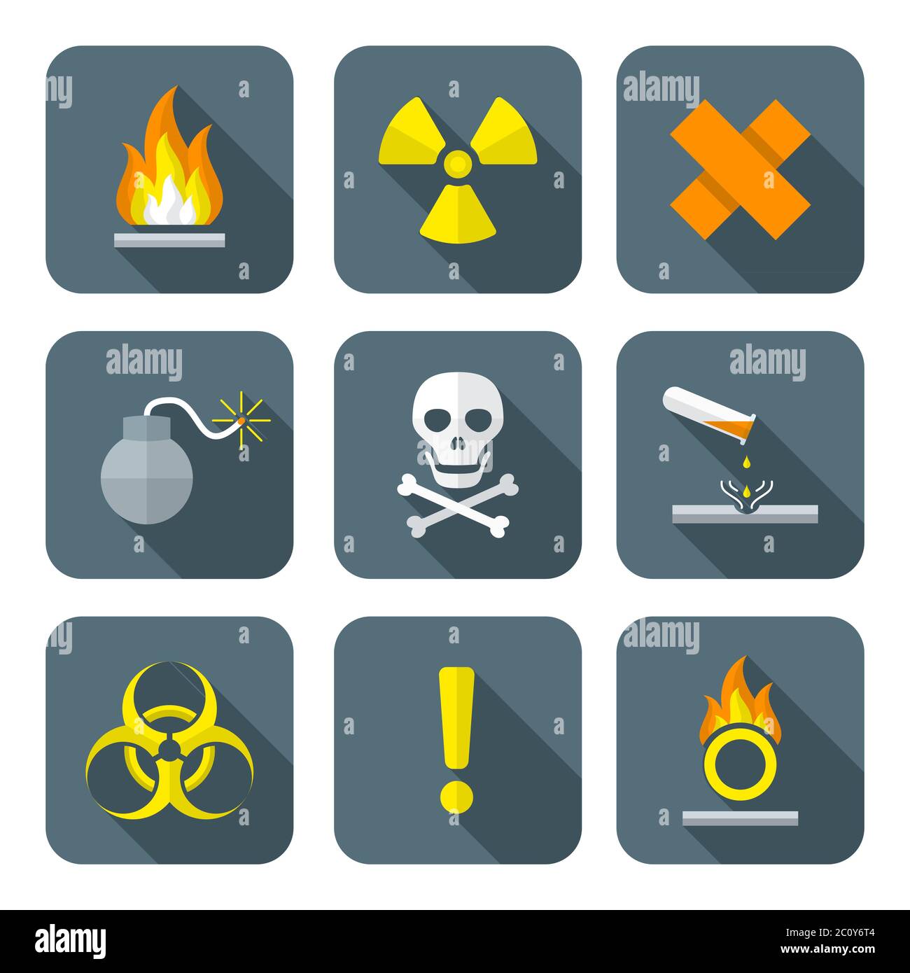 colorful flat style hazardous waste symbols warning signs icons Stock ...