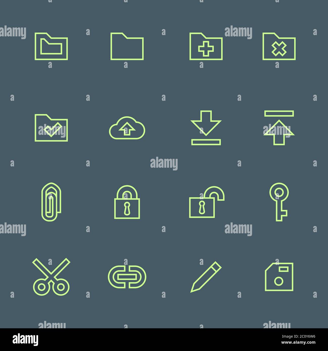 green outline various file actions icons set Stock Photo - Alamy