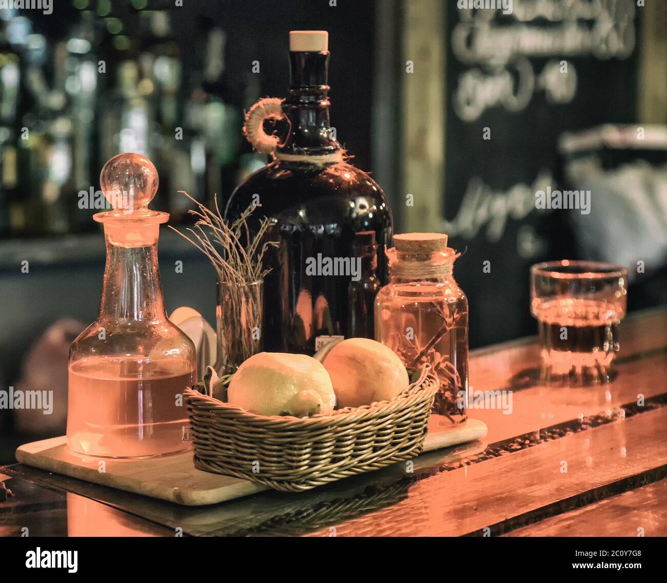 still life, a bar with bottles Stock Photo - Alamy
