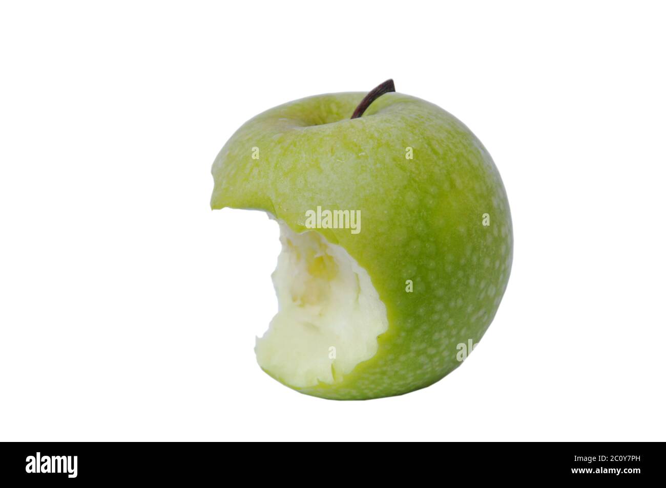 green apple with water drop bite on white background Stock Photo - Alamy