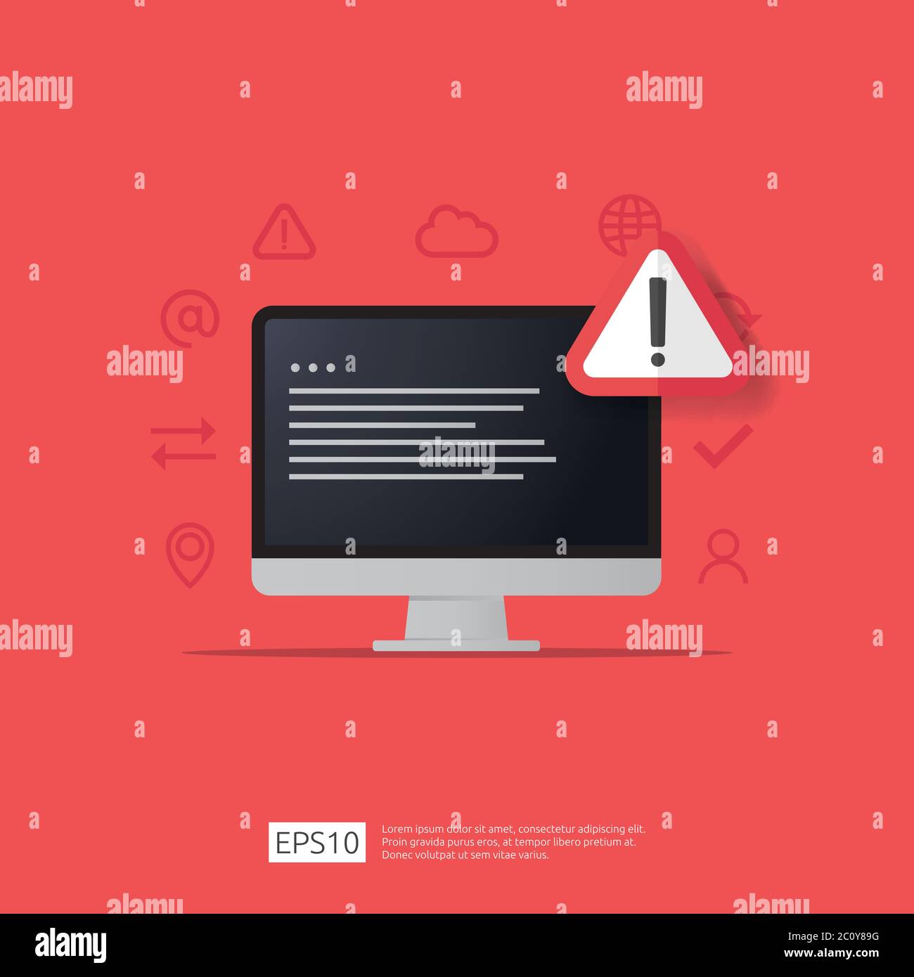 attention warning attacker alert sign with exclamation mark on computer ...