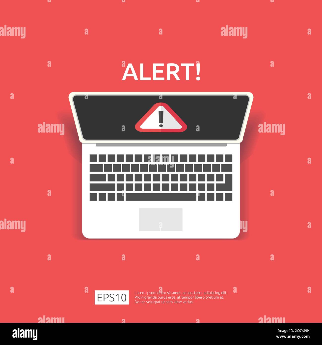 attention warning attacker alert sign with exclamation mark on computer monitor screen. beware ...