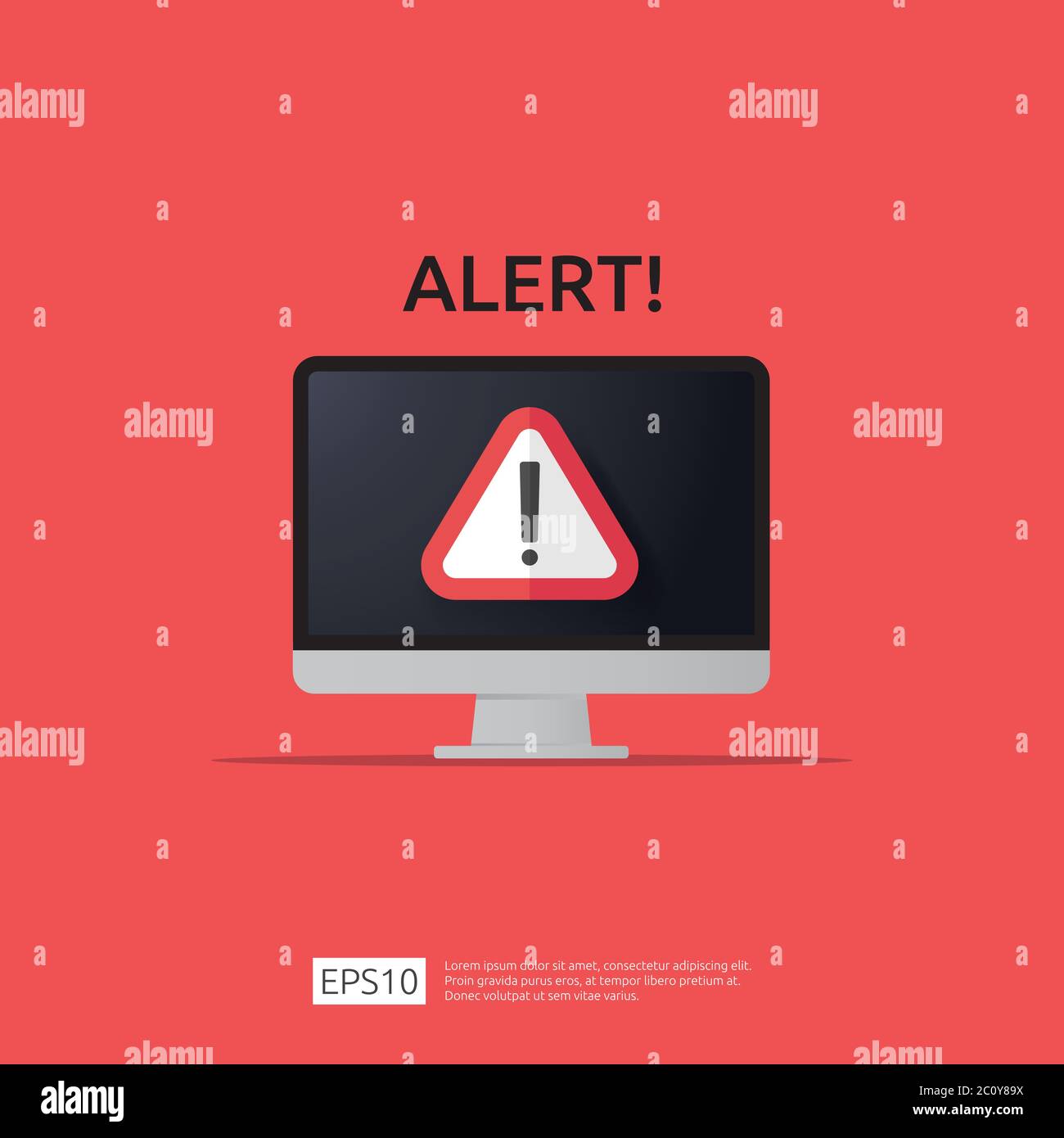 attention warning attacker alert sign with exclamation mark on computer monitor screen. beware ...