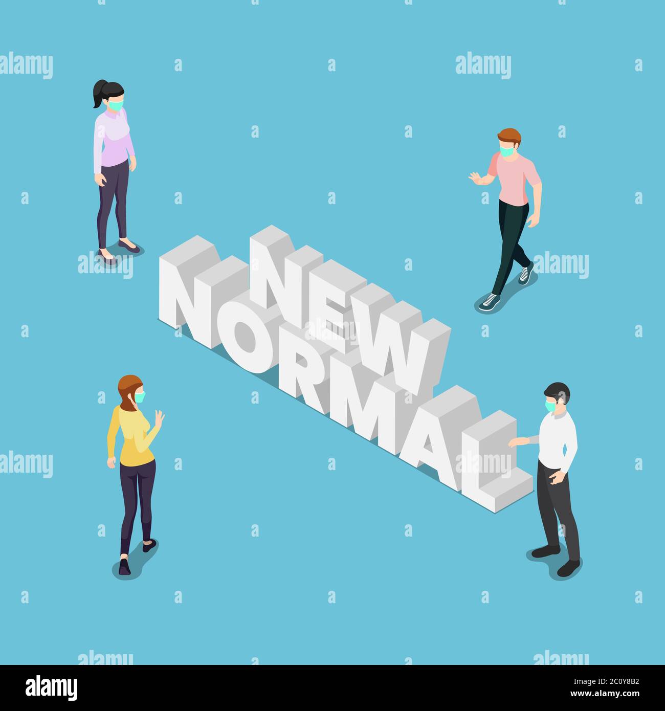 Flat 3d Isometric People Keep Distance in Public Society with New ...