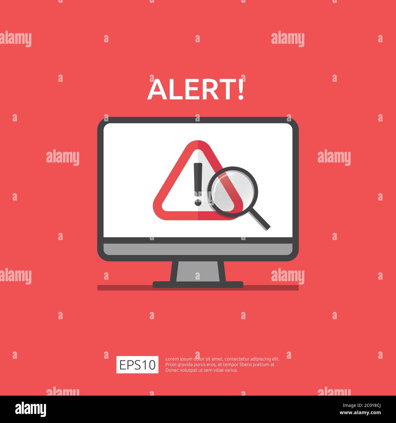 attention warning attacker alert sign with exclamation mark on computer monitor screen. beware ...