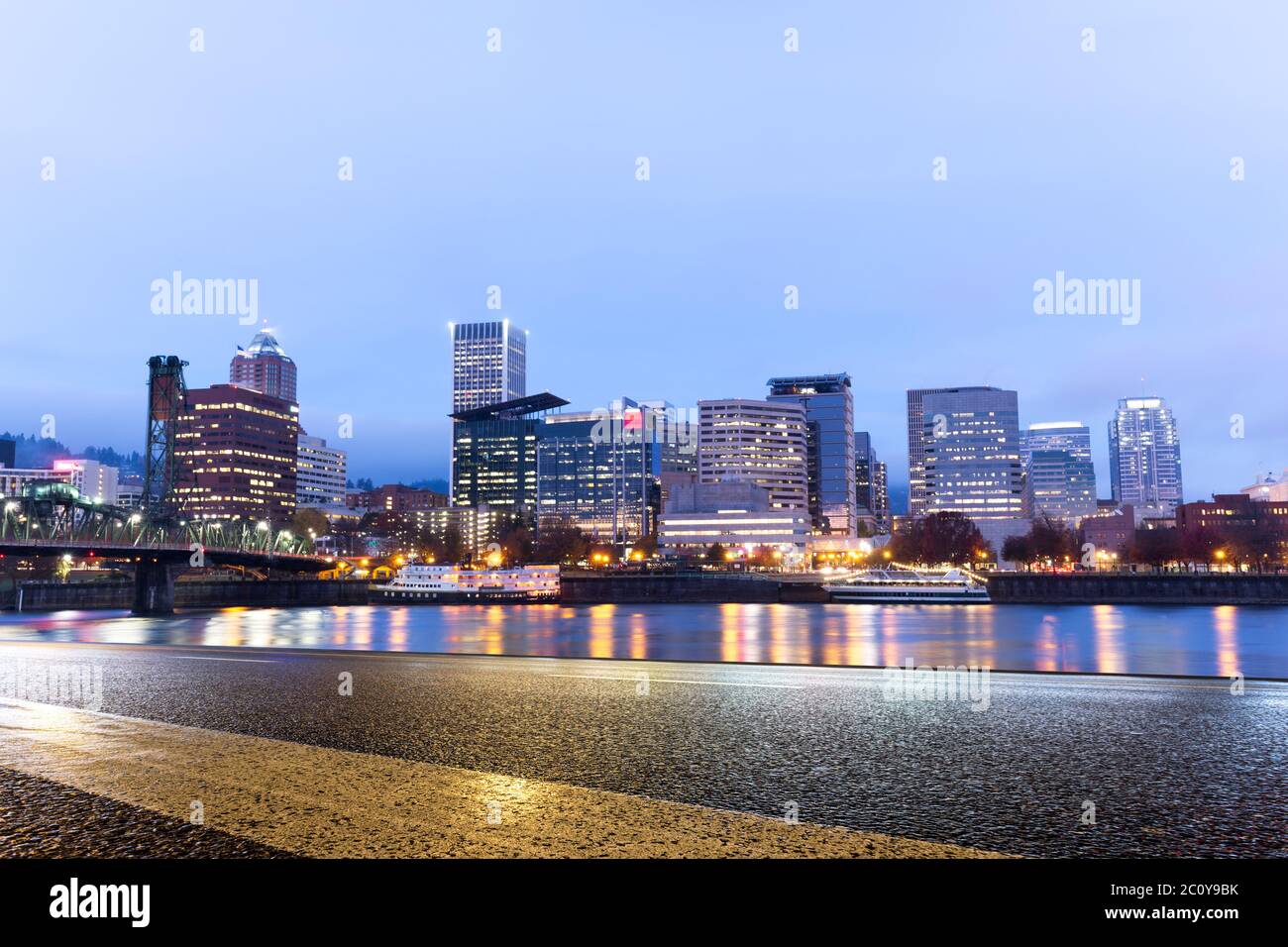 empty asphalt road with cityscape and skyline of portland Stock Photo ...