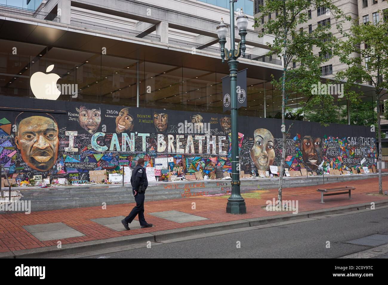 The boarded-up Apple Store in downtown Portland's Pioneer Place, which ...