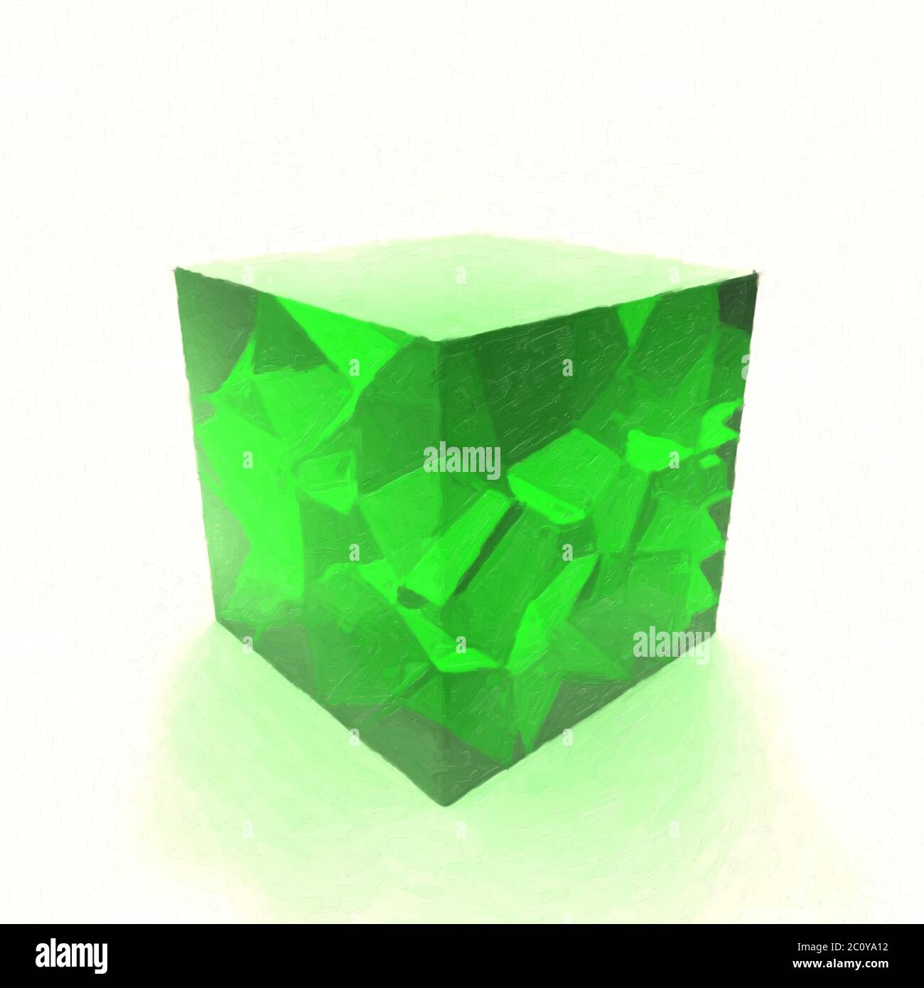 Green glass cube oil painted. 3d illustration Stock Photo - Alamy