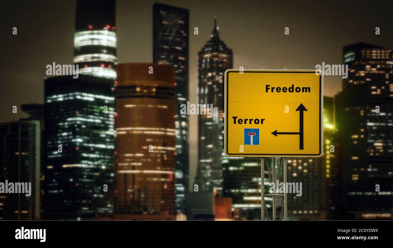 Street Sign the Direction Way to Freedom versus Terror Stock Photo - Alamy