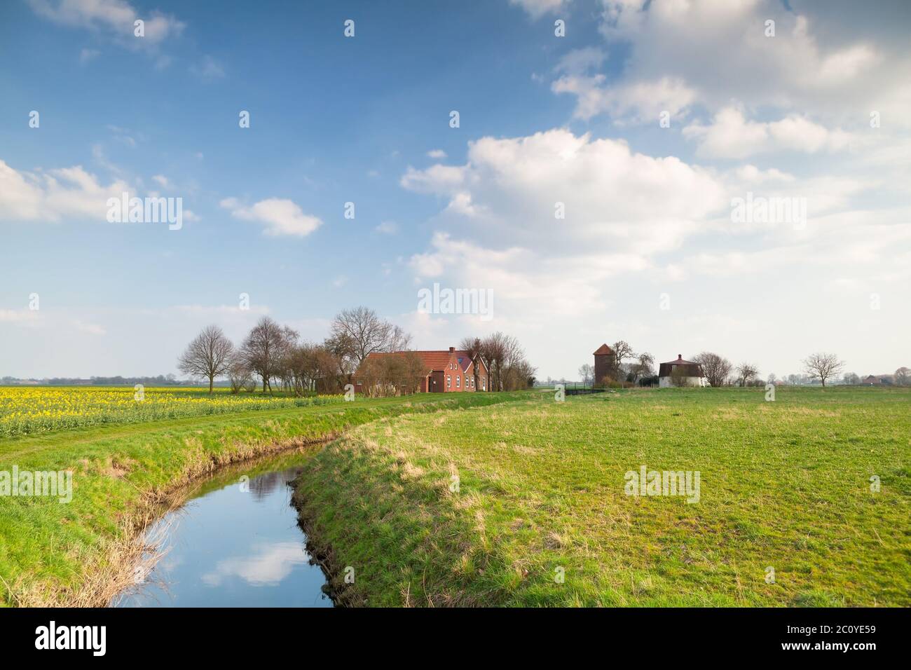 German farmland with river Stock Photo - Alamy