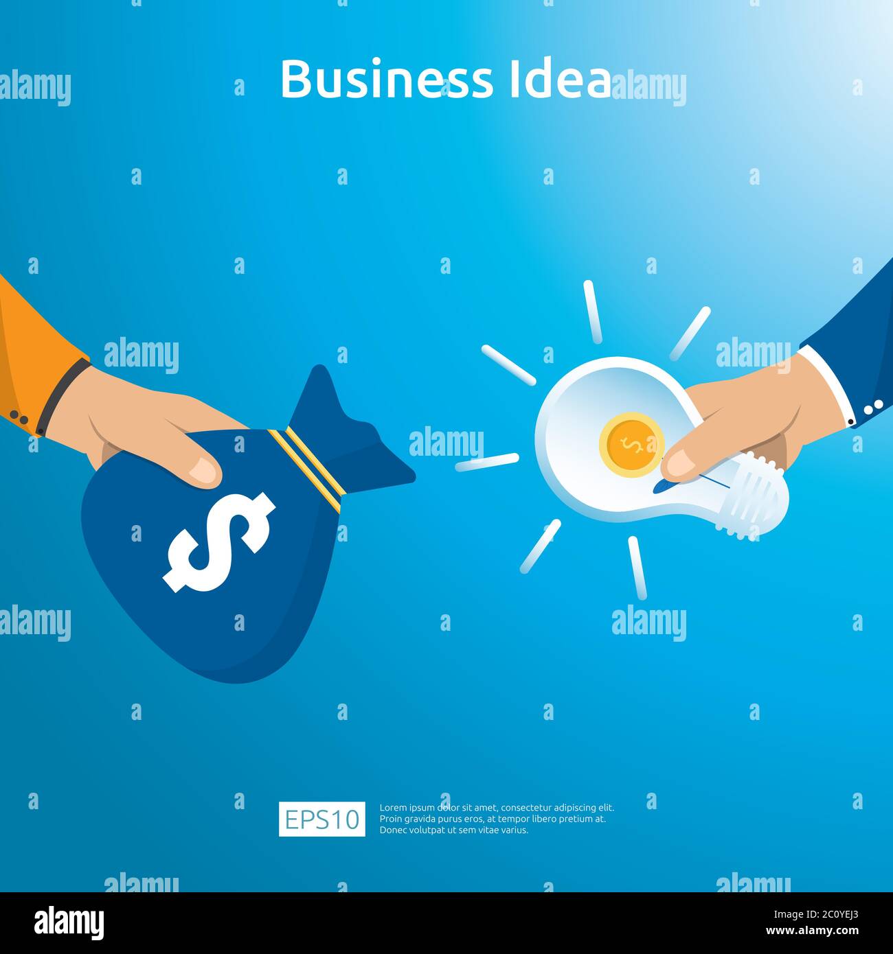 Buy and sell transaction of business idea with hand hold light bulb ...