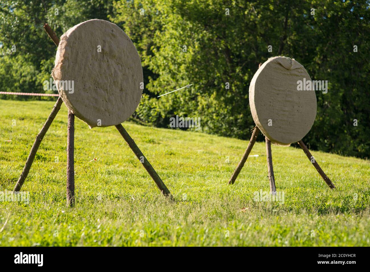 two aims in the field. arrows hit target, successful concept Stock ...