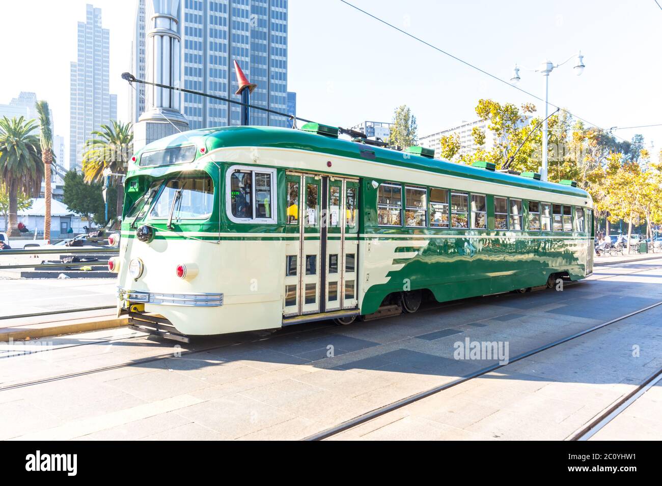 cable car on street in san francisco Stock Photo - Alamy