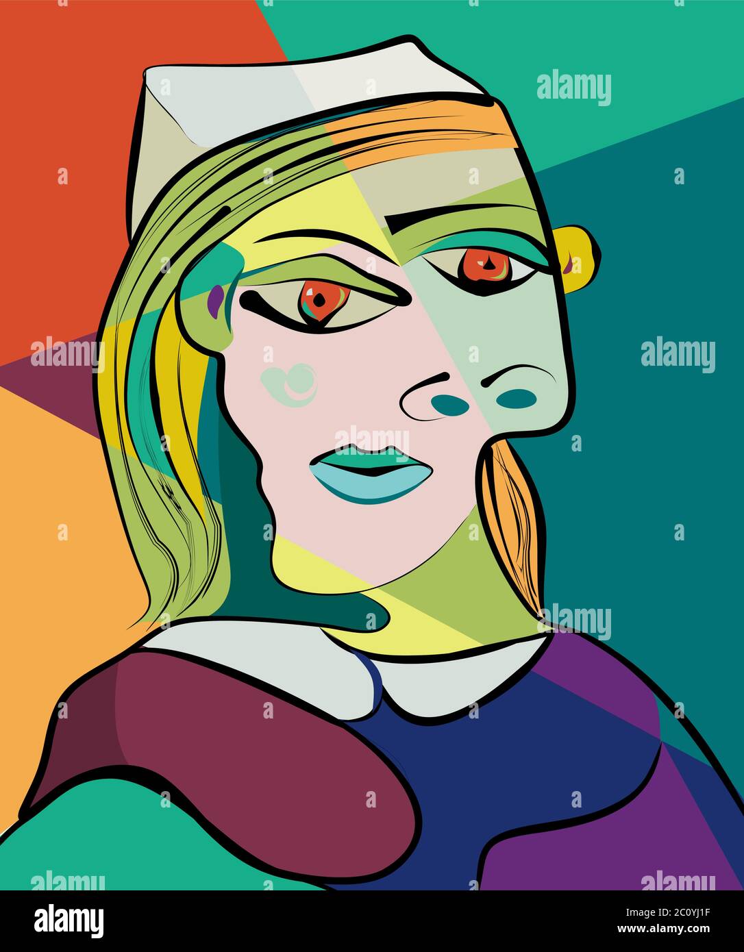 Colorful abstract background, cubism art style,portrait of maid Stock ...