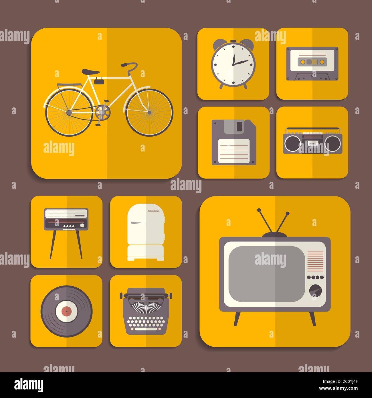 Retro flat icons in orange color. Vector illustration Stock Vector ...