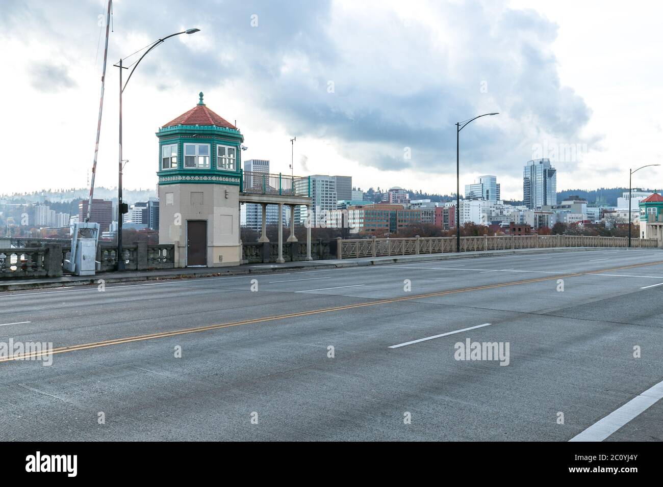 concrete road with cityscape and skyline of portland in cloud sky Stock ...