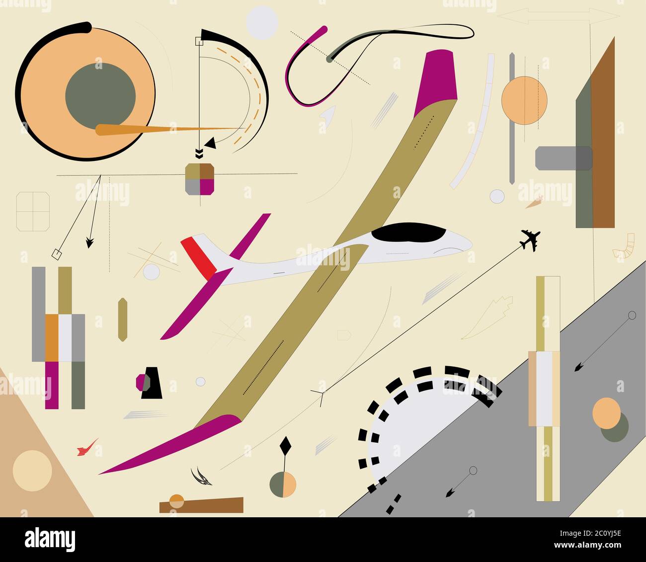 Abstract beige background, fancy glider in flight, expressionism art ...