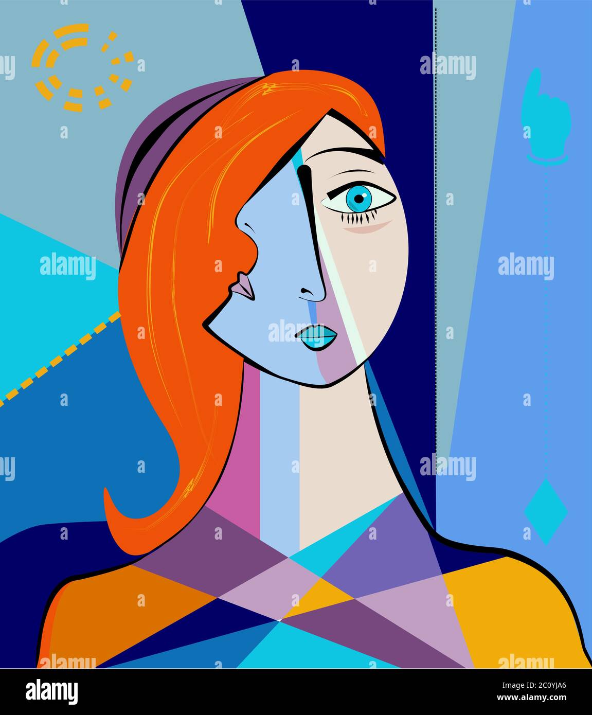 Colorful abstract background, cubism art style,portrait of girl with ...
