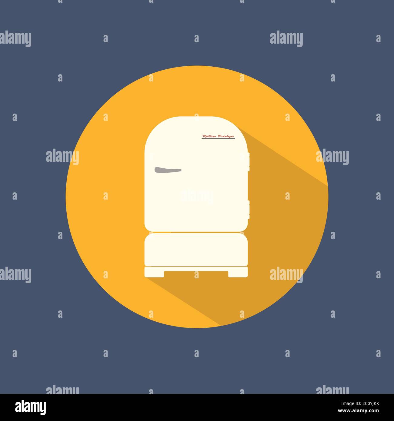 Refrigerator set flat round icon on dark background. Retro style ...