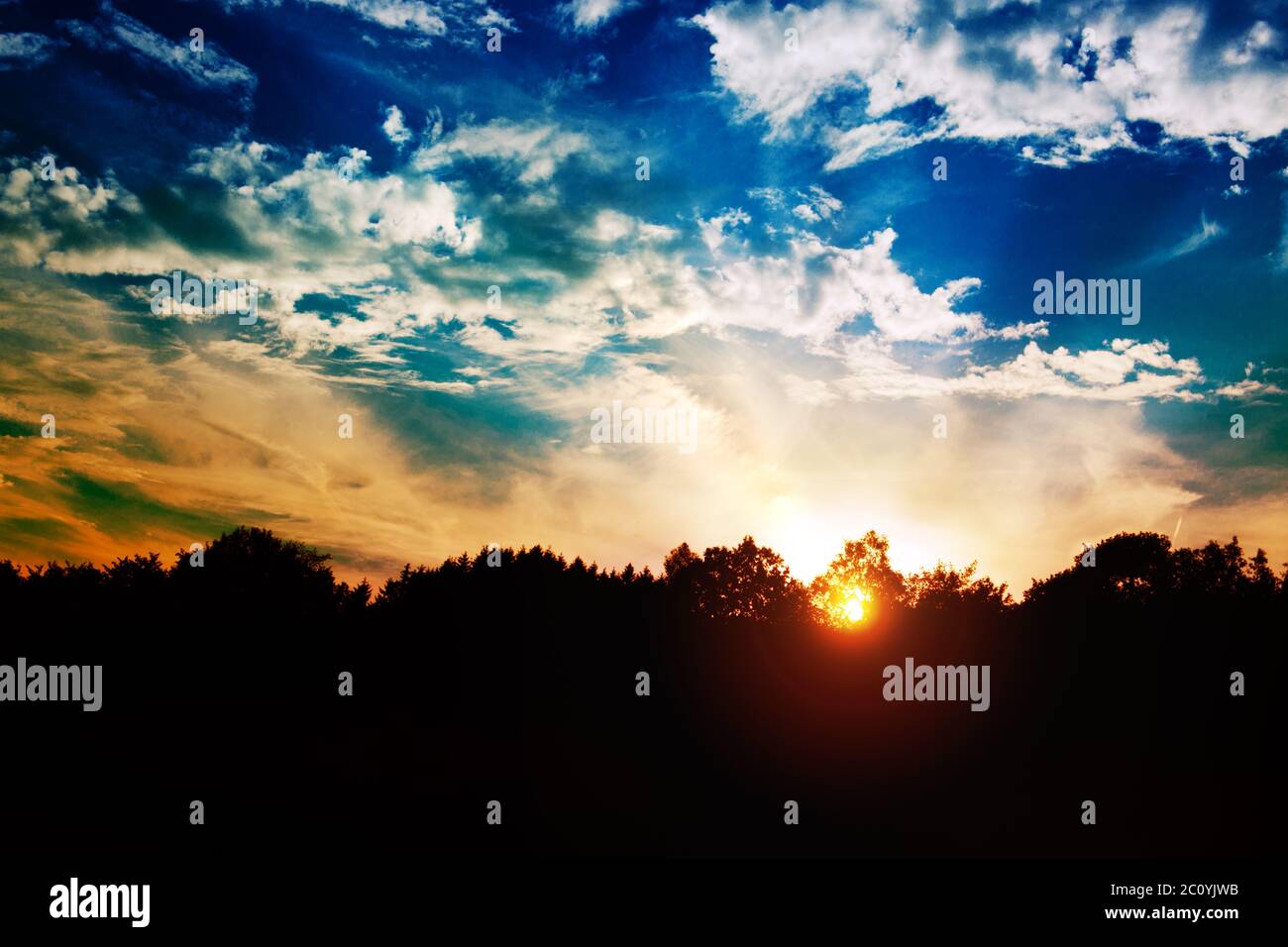 Orange sunset sky over forest hi-res stock photography and images - Alamy