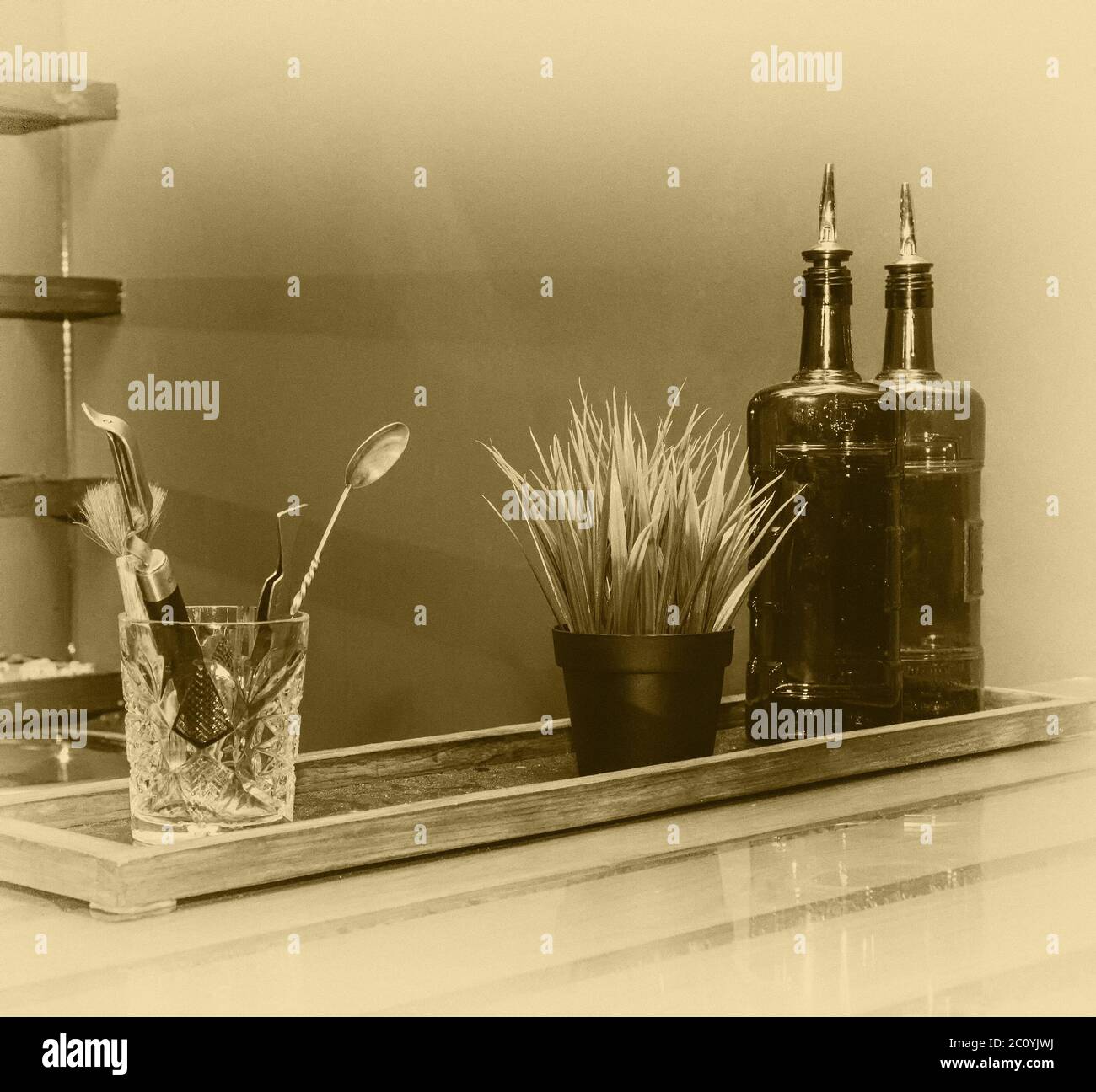 still life, a bar with bottles Stock Photo - Alamy