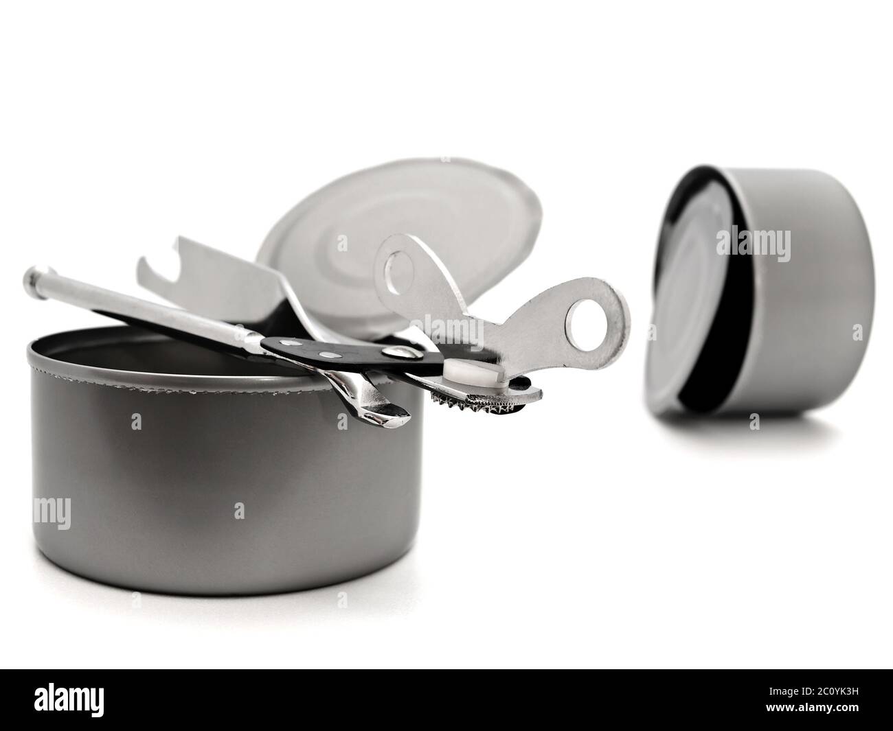 Tin with Opener Stock Photo - Alamy