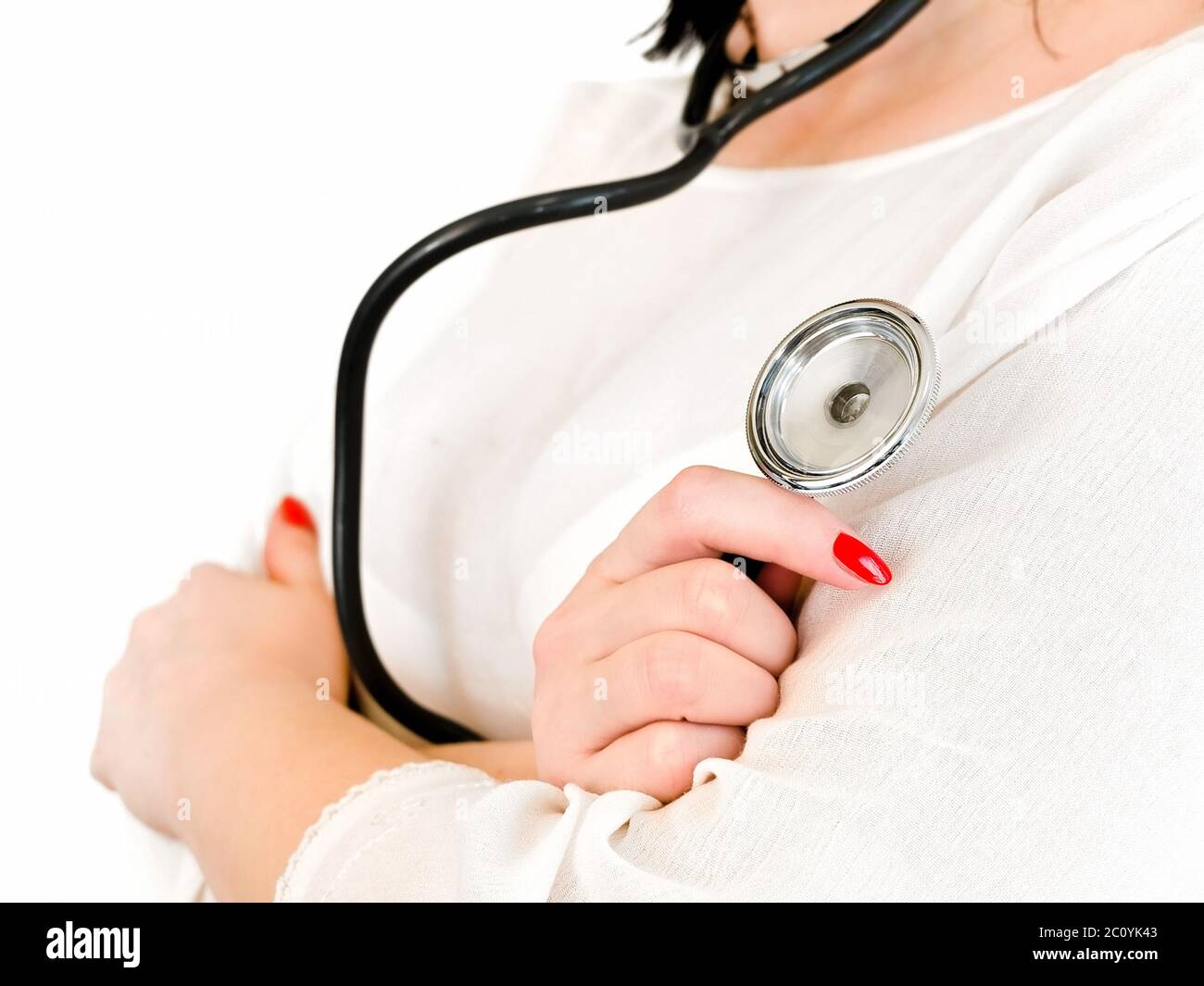 Hand of Nurse with Stethoscope Stock Photo - Alamy
