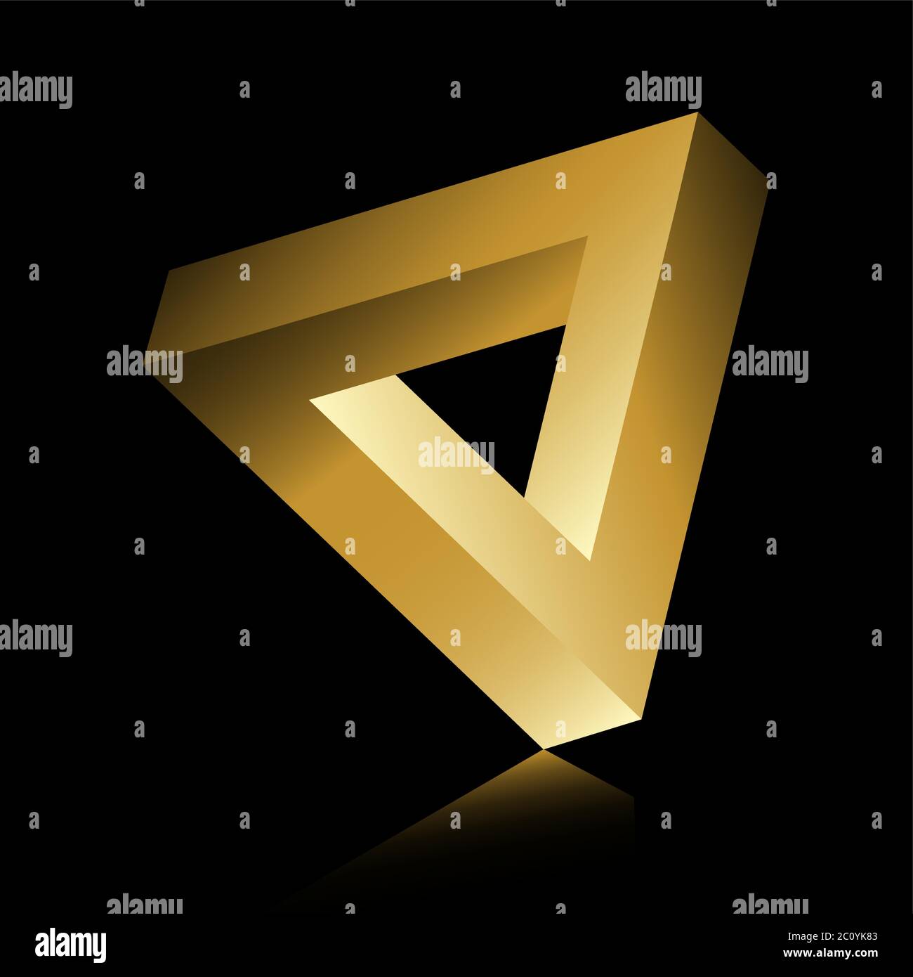 Golden triangle optical illusion against black background Stock Vector ...