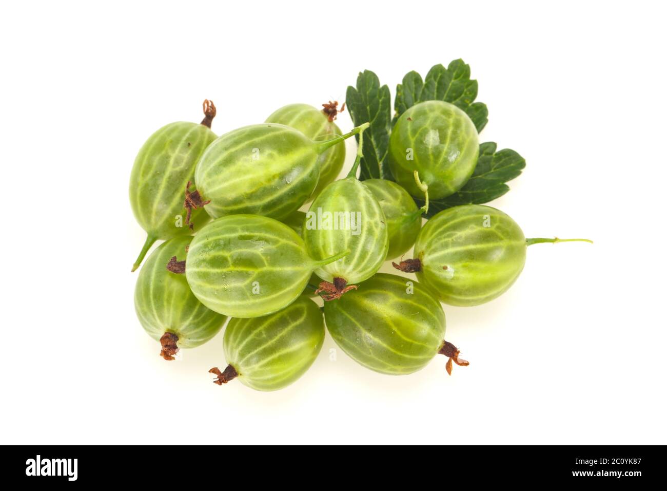 Fresh ripe green sweet gooseberry with leaf Stock Photo - Alamy