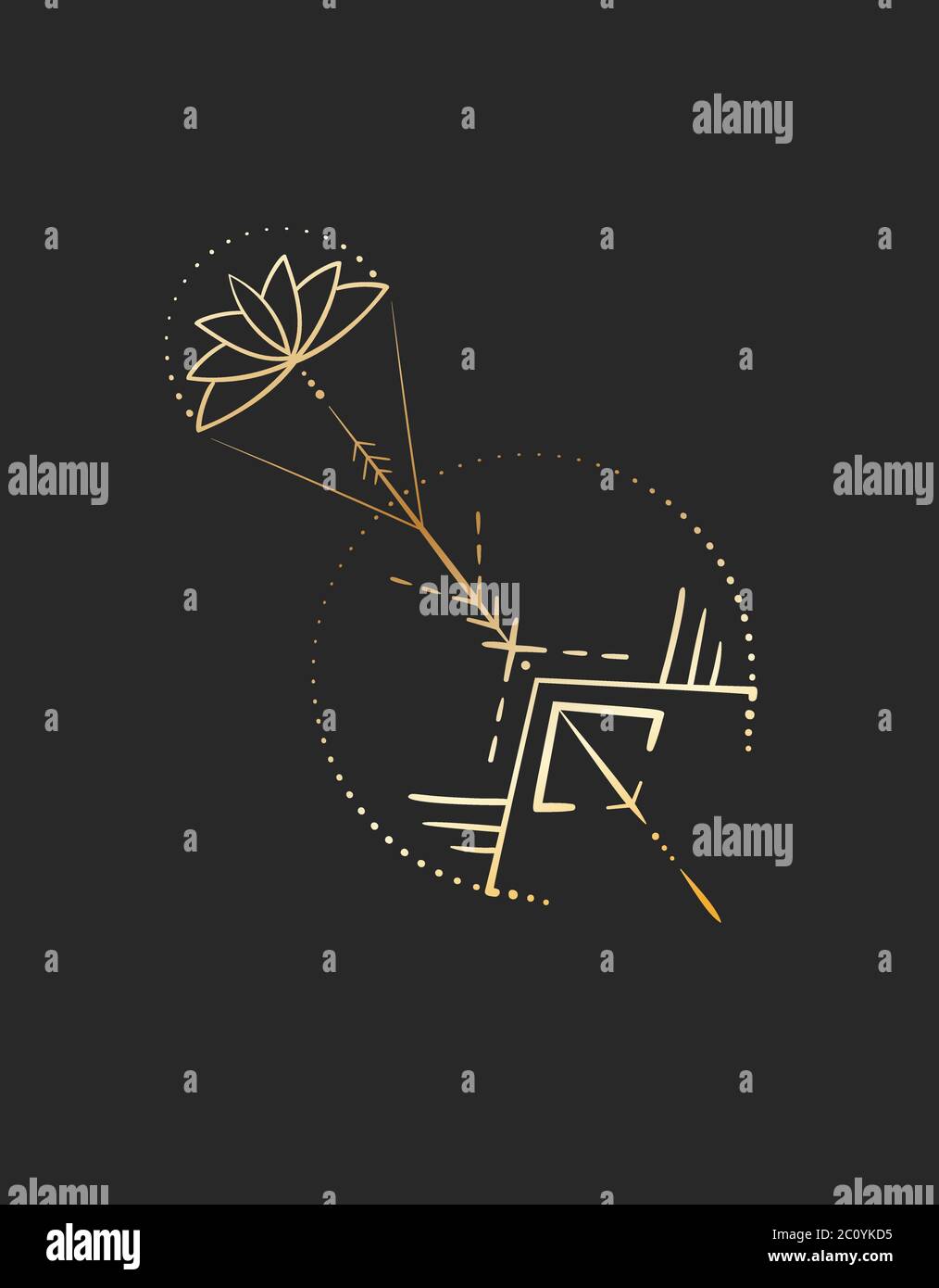 Geometric tattoo design, Gold mystic arrow with lotus Stock Vector ...