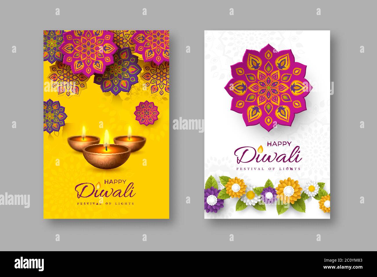 Diwali festival holiday posters with paper cut style of Indian Rangoli ...