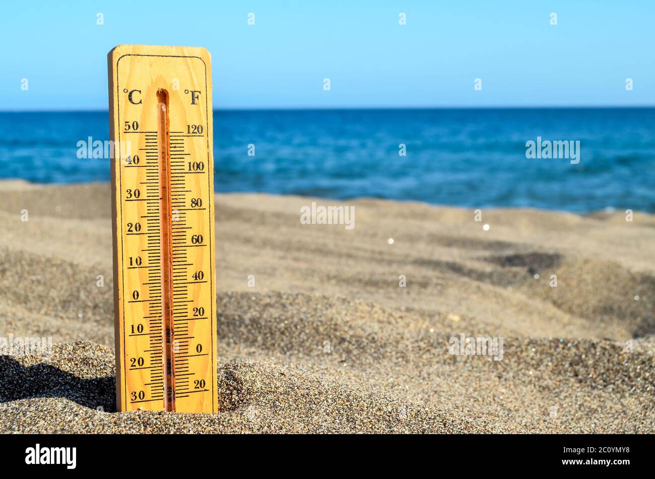 Thermometer on the Sand Beach Stock Photo - Alamy