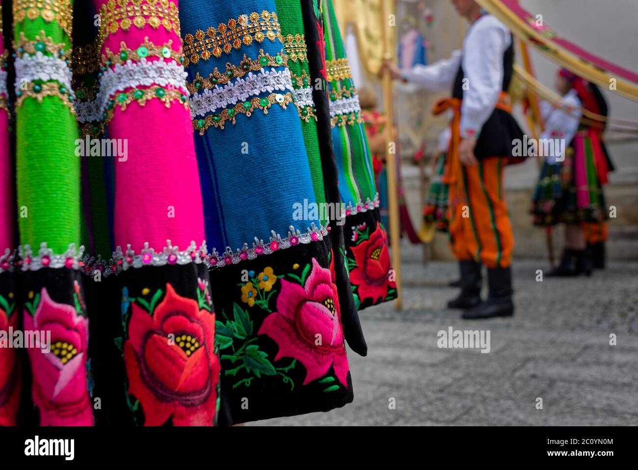 Women and young girls wearing regional folk costumes from Lowicz region ...
