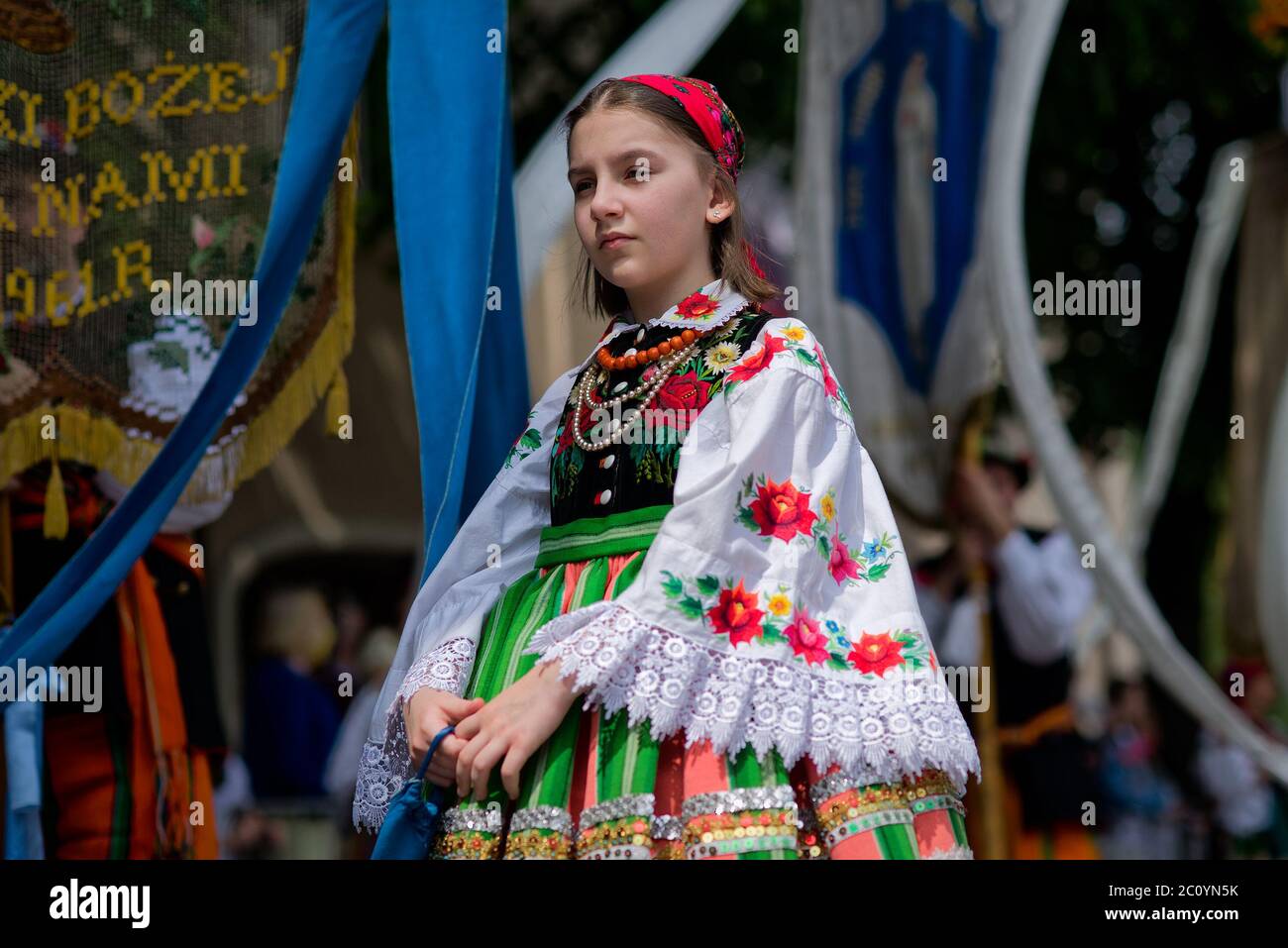 Lowicz, Poland - June 11 2020: An unidentified pretty young polish girl ...