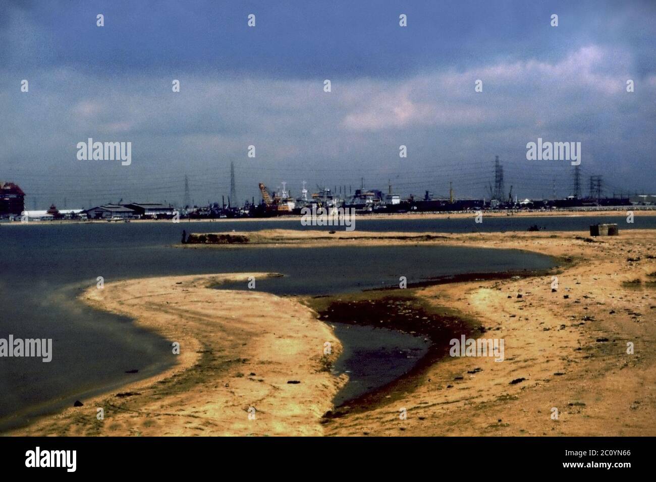 View of a new beach landscape in East Ancol area with a ship yard in ...