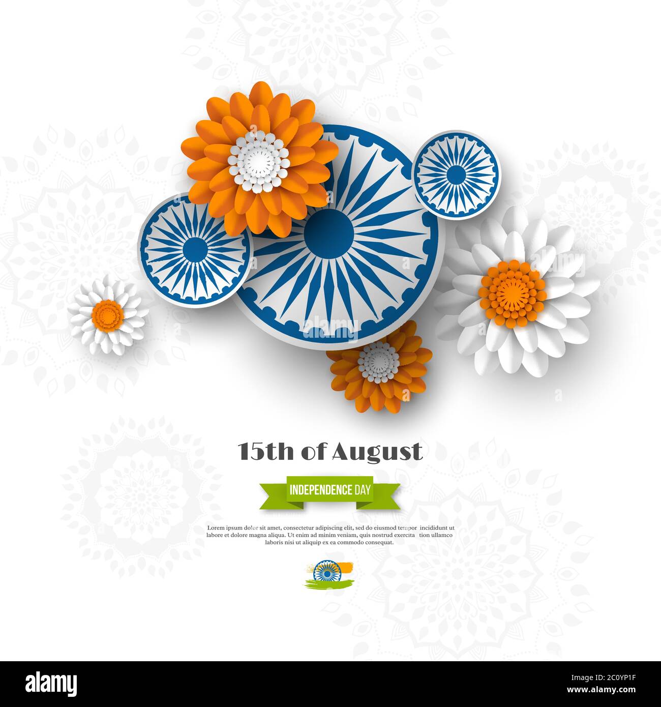 Indian Independence day holiday design. 3d wheels with flowers in ...