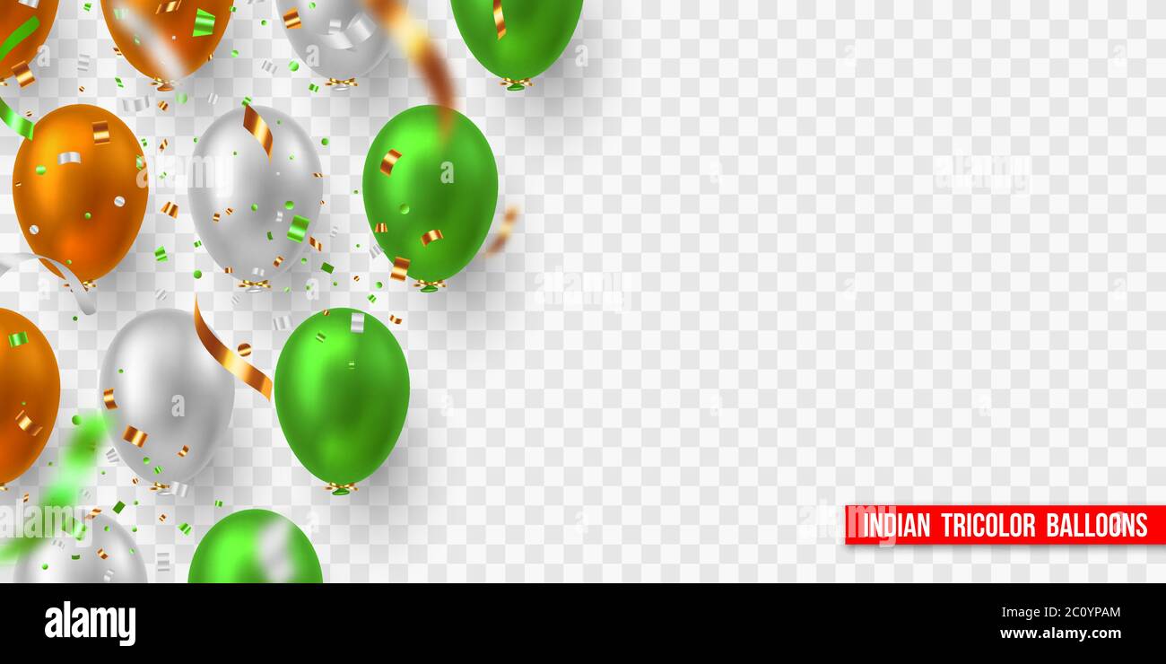 Balloons with confetti in tricolor of Indian flag Stock Vector Image ...