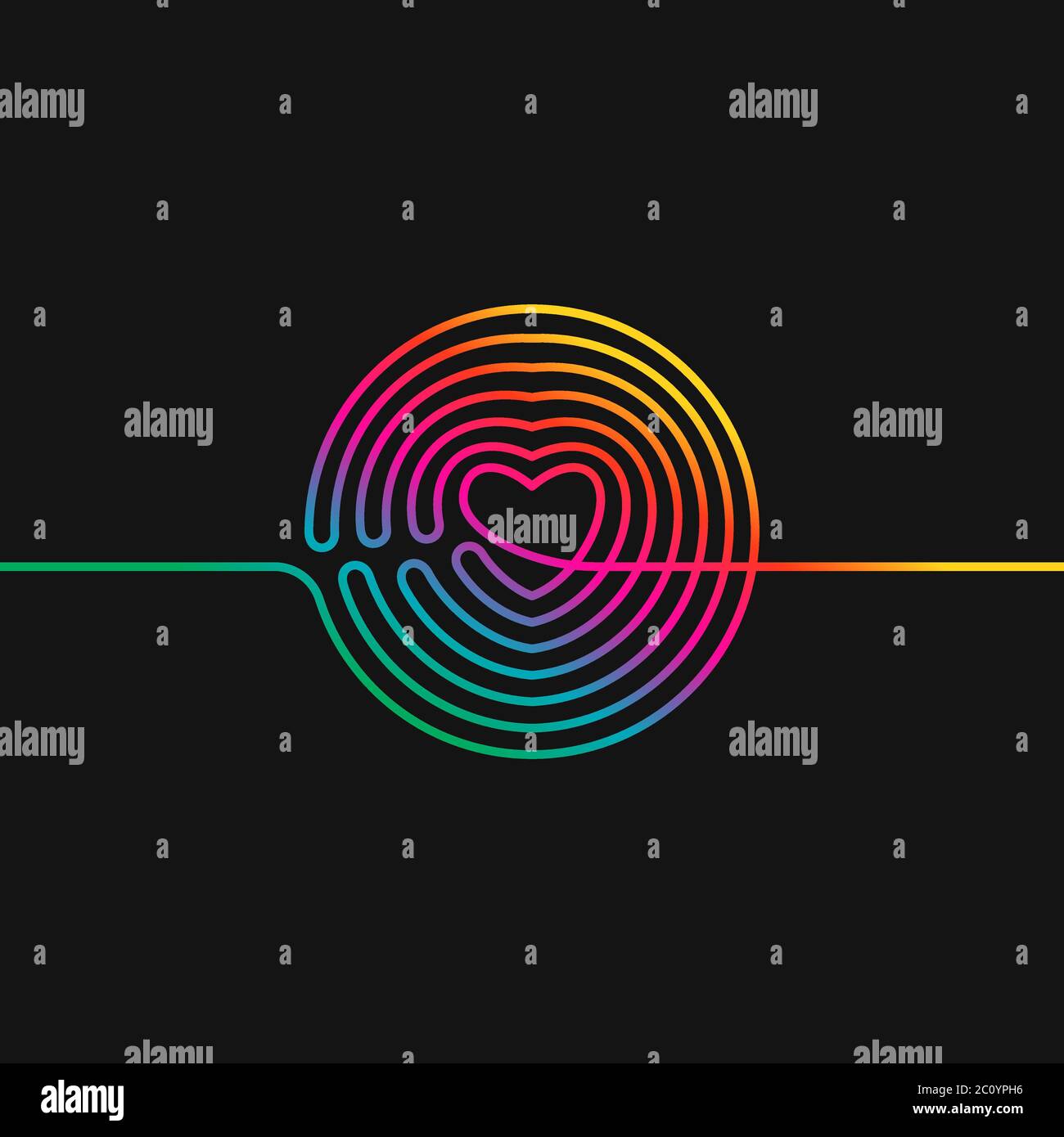 Continuous line drawing of circle transformed in heart, Vivid gradient ...