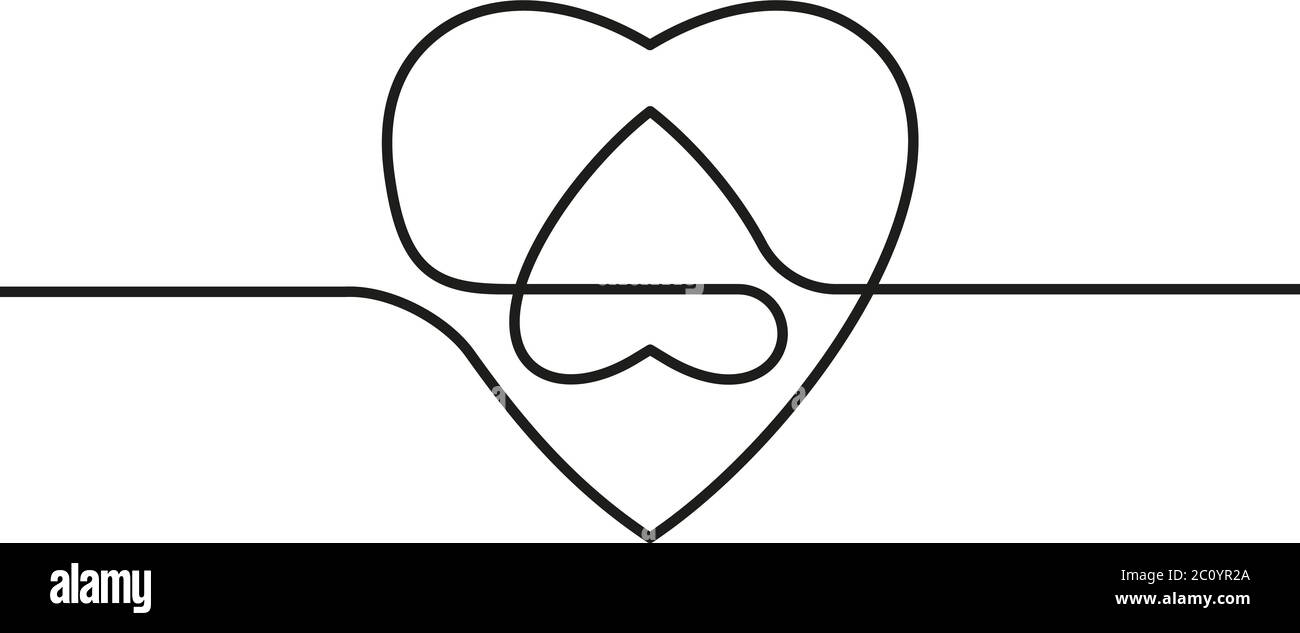 Continuous line drawing of two hearts - small inside big upside down ...