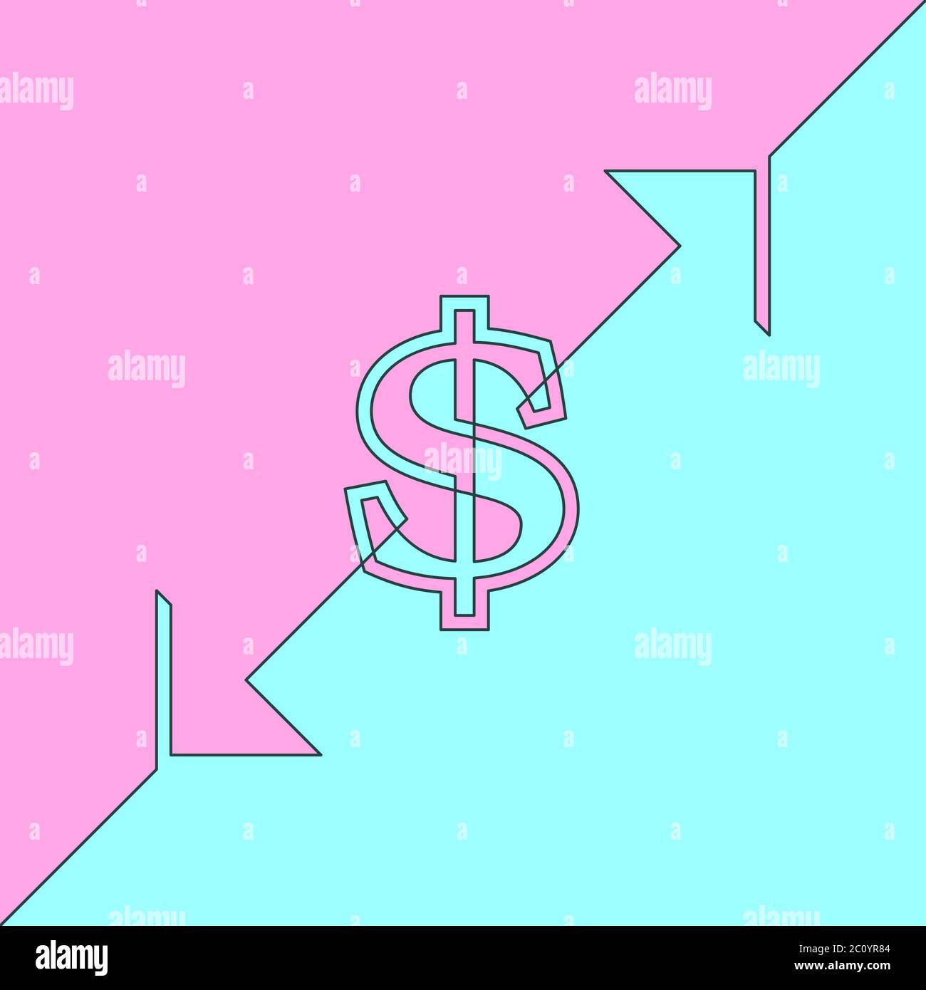 Dollar sign with arrows, Continuous line vector minimalist flat design ...