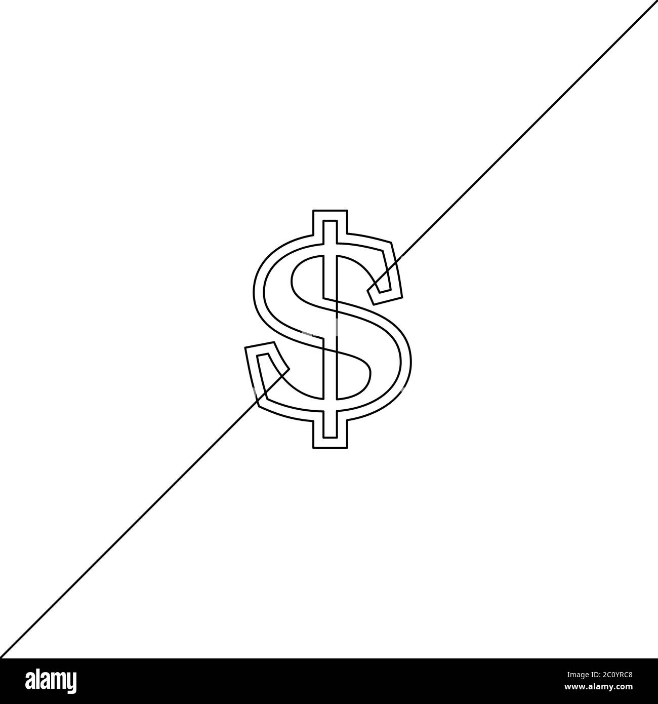 Continuous line drawing of dollar sign, Black and white vector ...