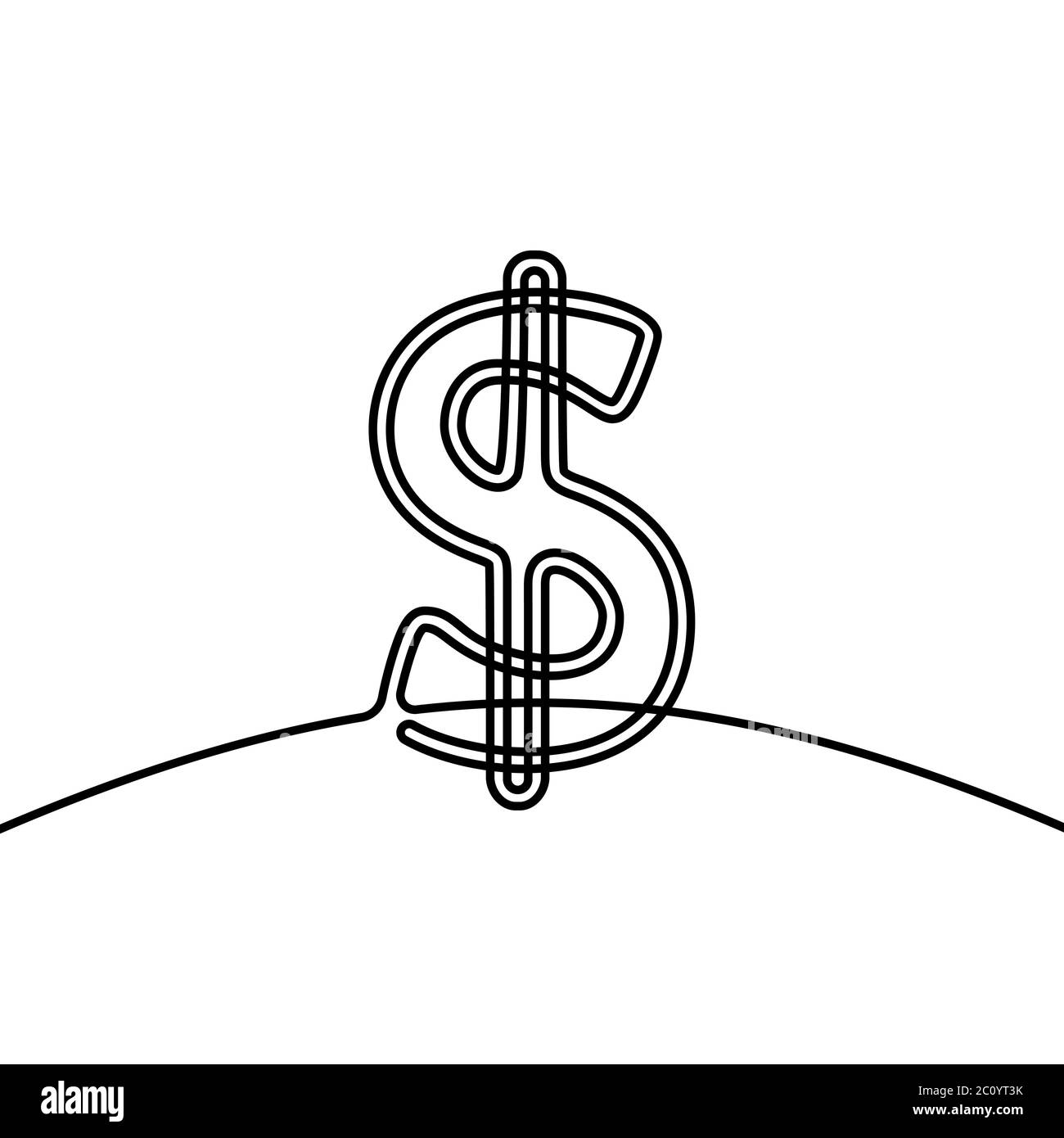 Continuous line drawing of dollar sign, Black and white vector ...