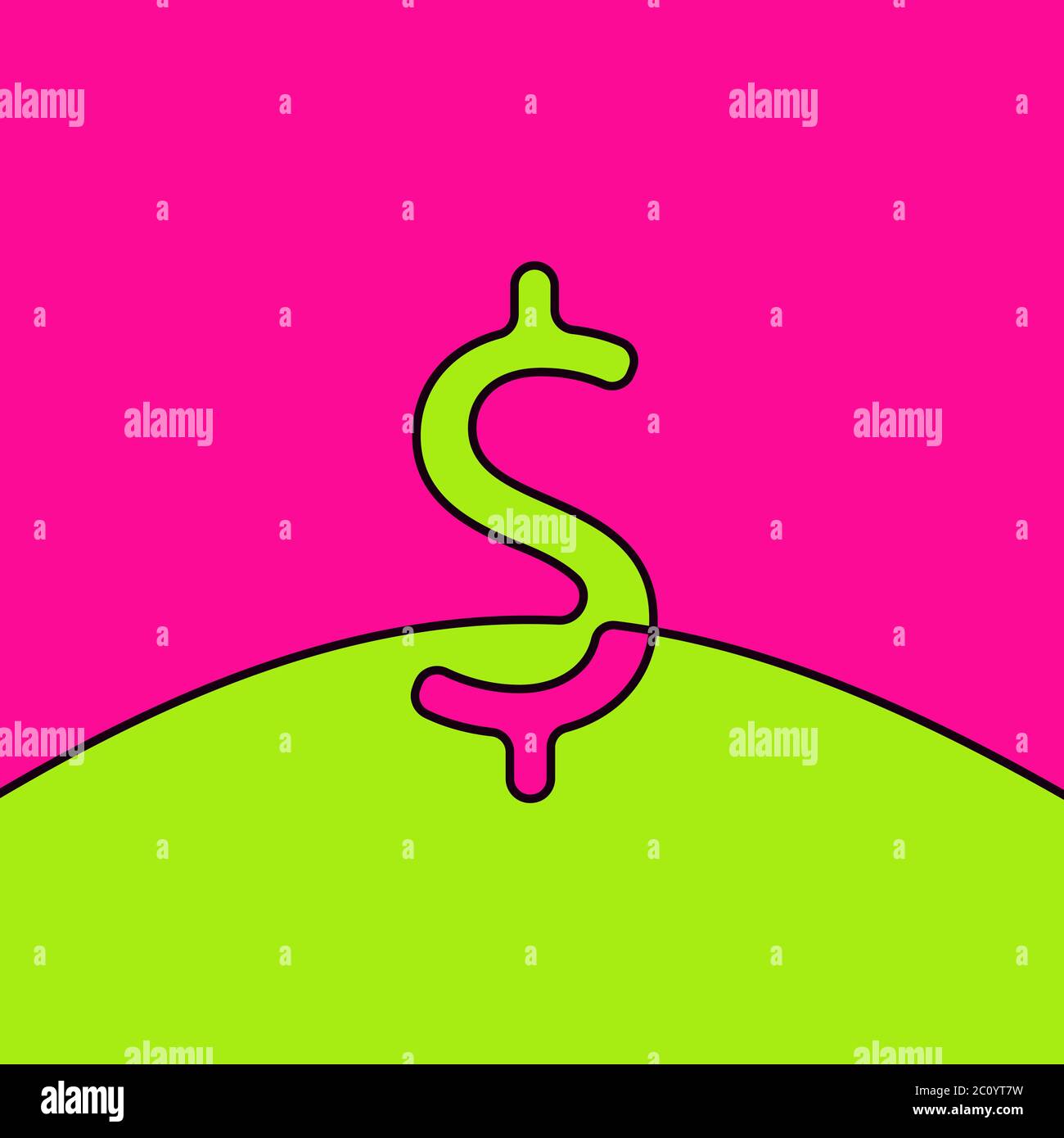 Dollar sign on vivid green and pink colors, Continuous line vector ...
