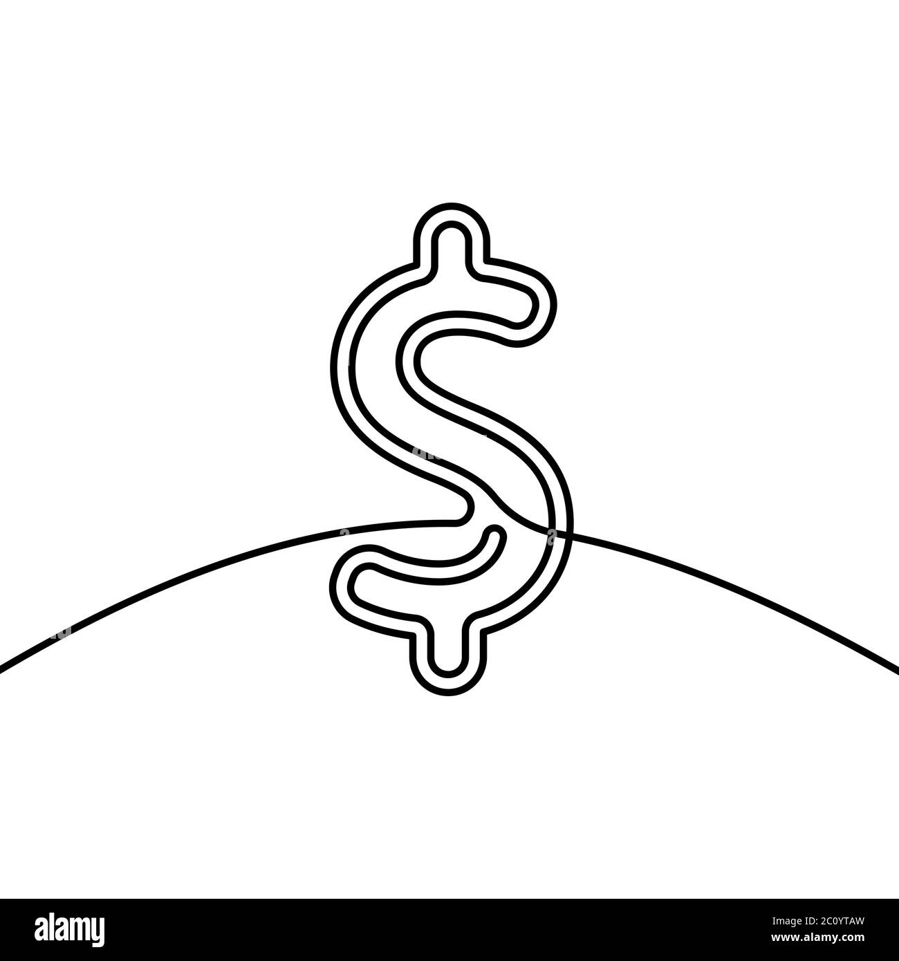 Continuous line drawing of dollar sign, Black and white vector ...