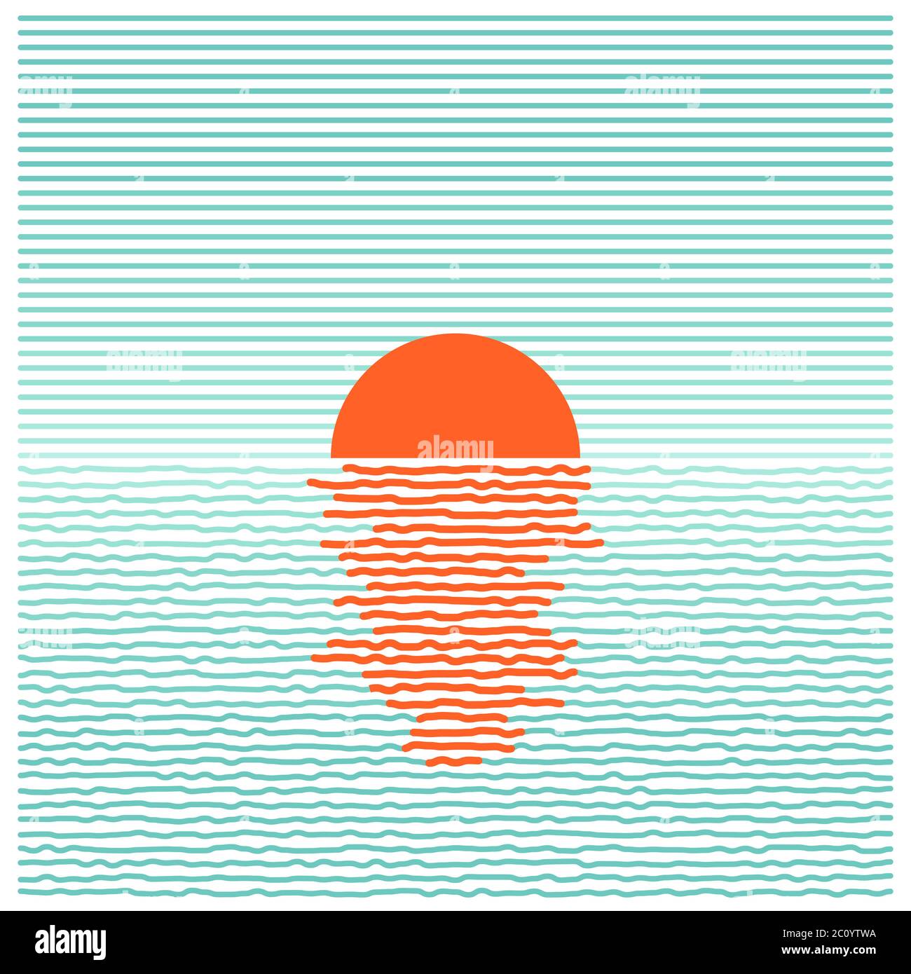 Sunset in ocean - striped background. Vector line art Stock Vector ...
