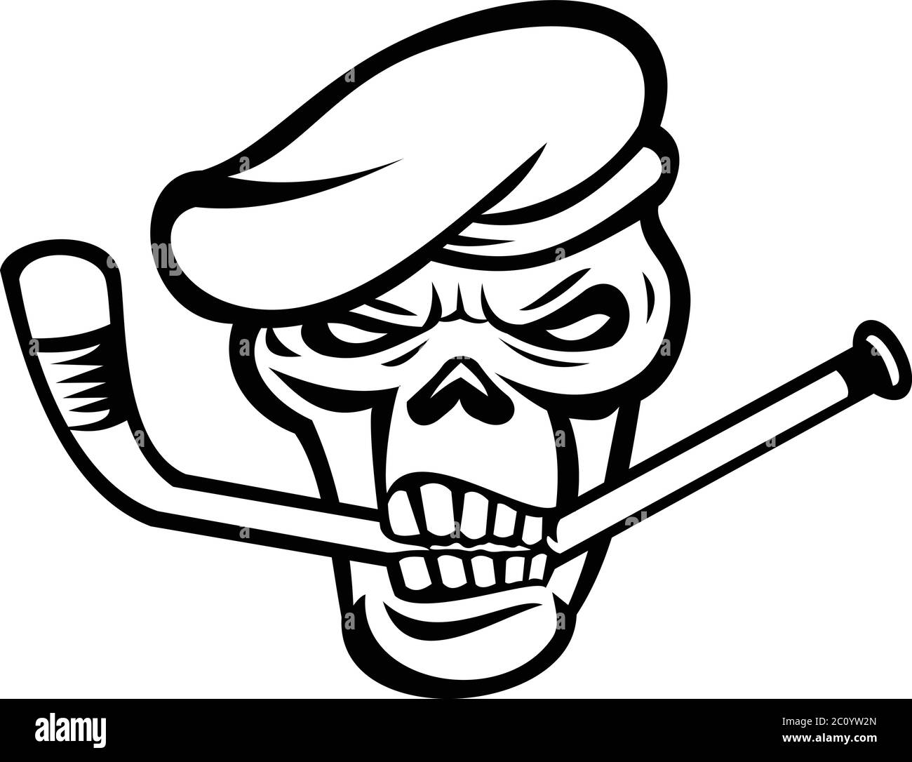 Mascot black and white illustration of skull head of a green beret ...